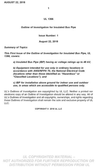 UL 1366 Ed. 1-2018 - Outline of Investigation for Insulated Bus Pipe ...