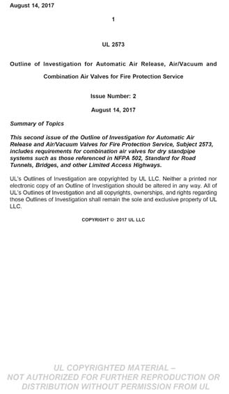 UL 2573 Ed. 2-2017 - Outline of Investigation for Automatic Air Release ...